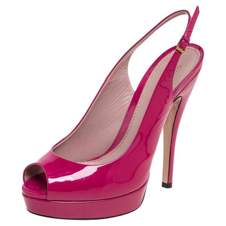 Gucci Magenta Patent Leather Peep-Toe Platform Slingback Pumps Size 38 ...