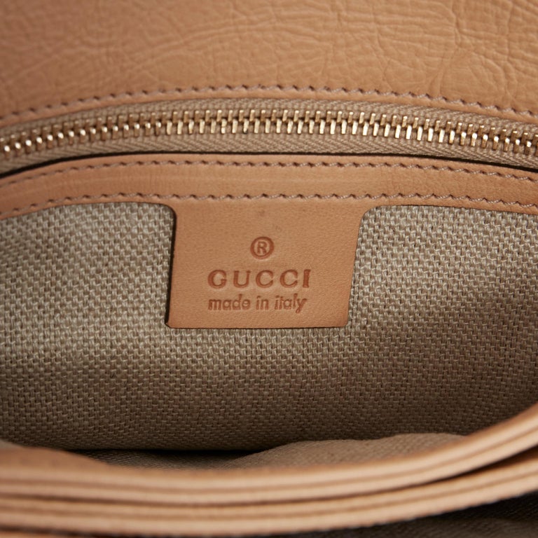 GUCCI Marrakech Medium monogram canvas tan leather braid fringe tassel ...