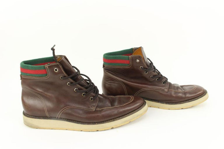 Gucci Men's 12.5 US Brown Leather Classic Web Boot 51g37s at 1stDibs