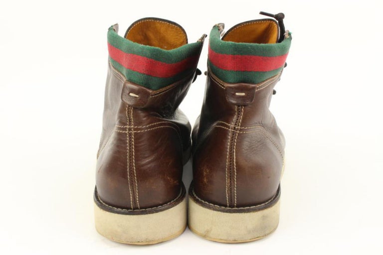 Gucci Men's 12.5 US Brown Leather Classic Web Boot 51g37s at 1stDibs