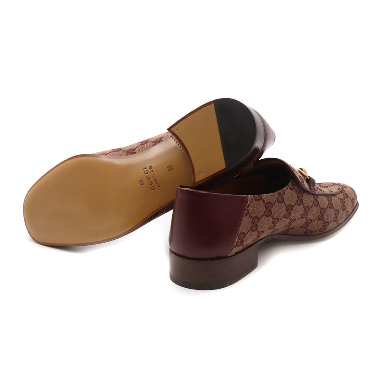 Gucci Men's GG Supreme Canvas Horsebit Burgundy Loafers Size 11 at ...
