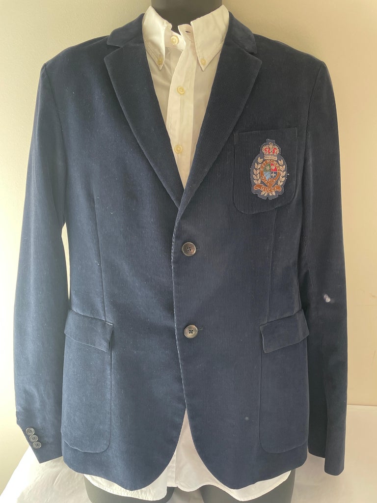 Gucci Mens Navy Blue Corduroy Jacket Blazer with Gold Thread Gucci ...