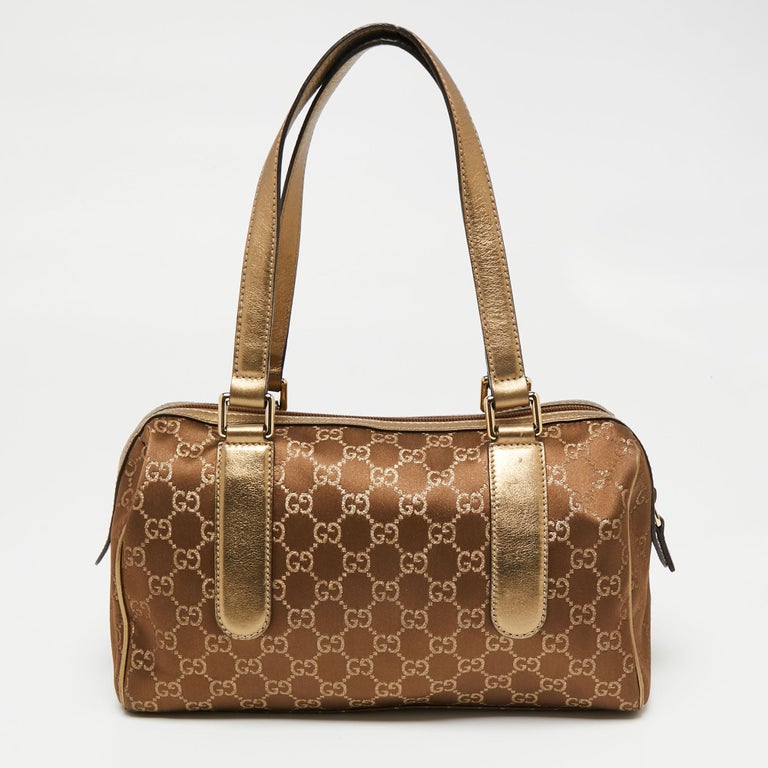 Gucci Metallic Bronze/Gold GG Fabric and Leather Boston Bag For Sale at ...