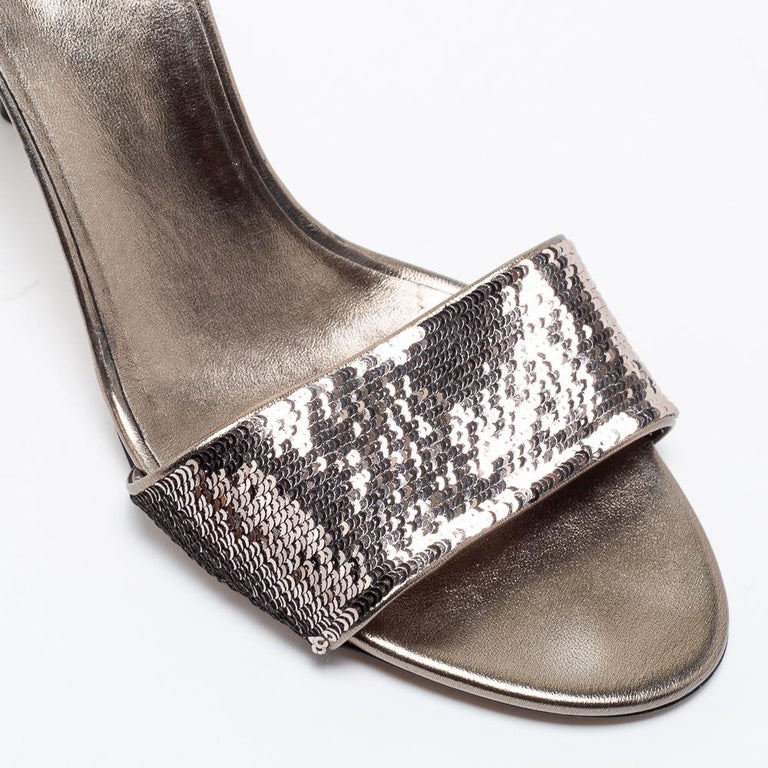 Gucci Metallic Bronze Leather And Sequin Embellished Slide Sandals Size ...
