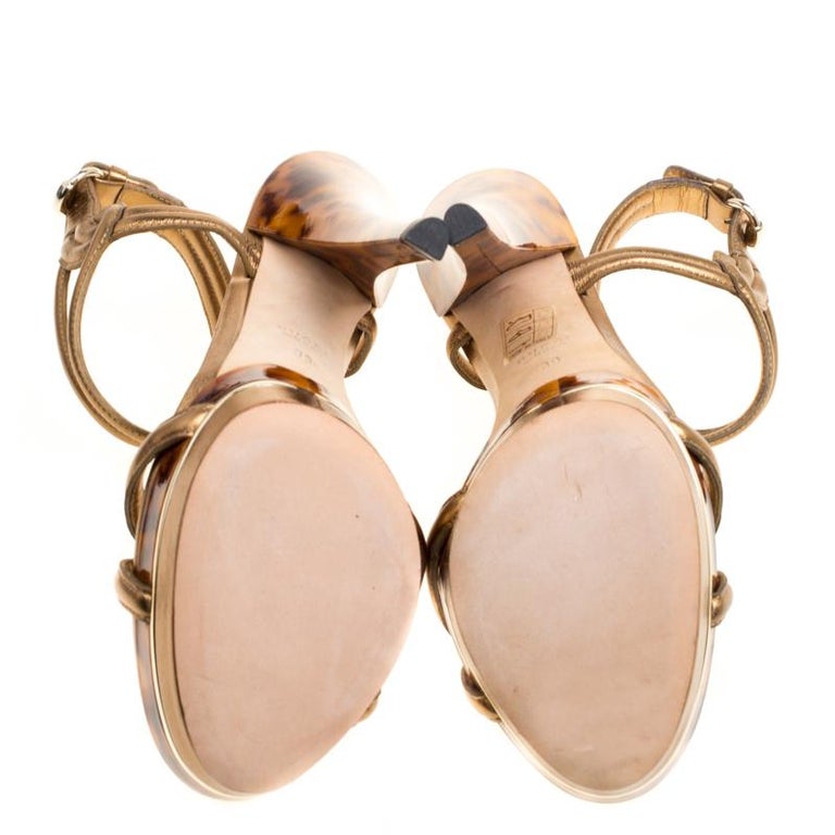 Gucci Metallic Bronze Leather Orchid Twist Detail Tortoise Heel ...