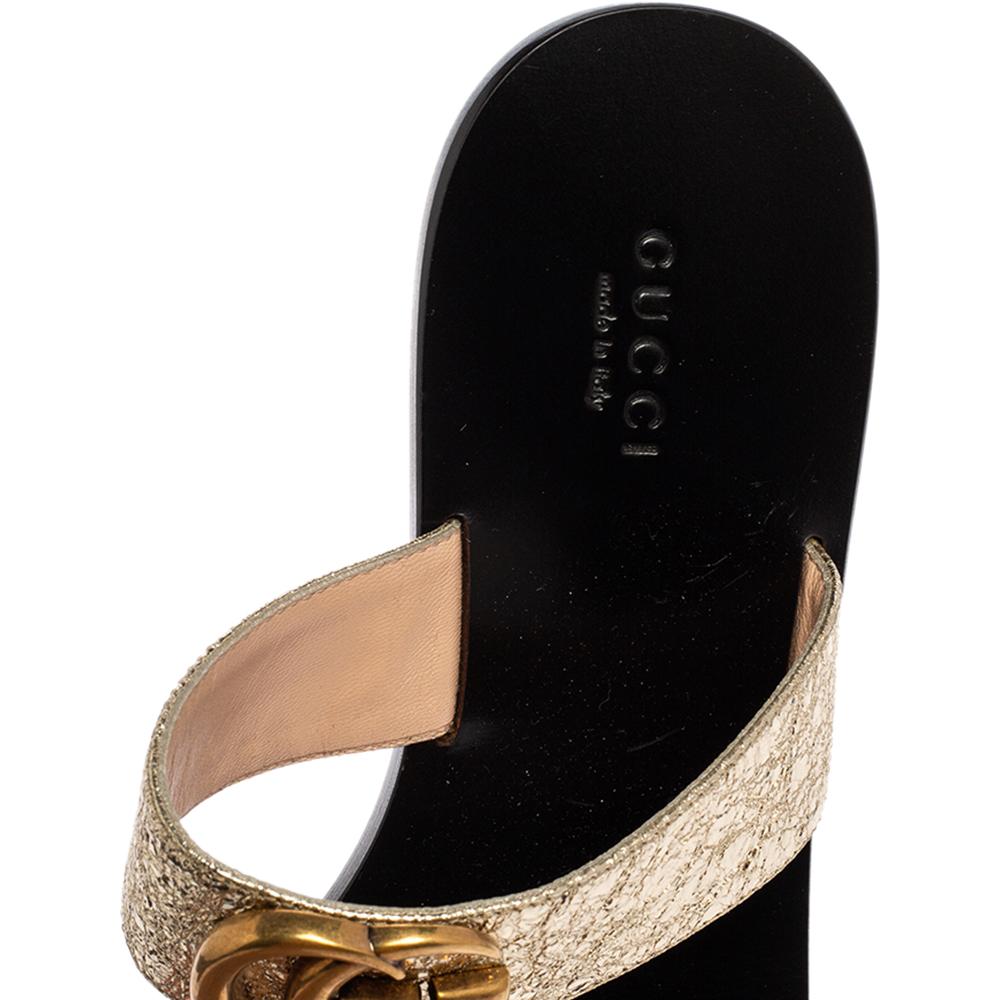 Gucci Metallic Gold Crinkled Leather GG Marmont Thong Gucci Metallic Gold Crinkled Leather GG Marmont Thong