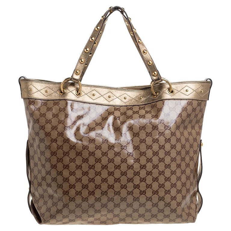 Gucci Metallic Gold GG Crystal Coated Canvas Studded Irina Tote at 1stDibs