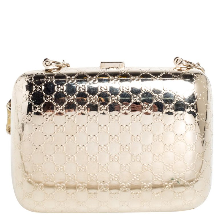 Gucci Metallic Gold Micro Guccissima Metal GG Minaudiere Chain Clutch ...