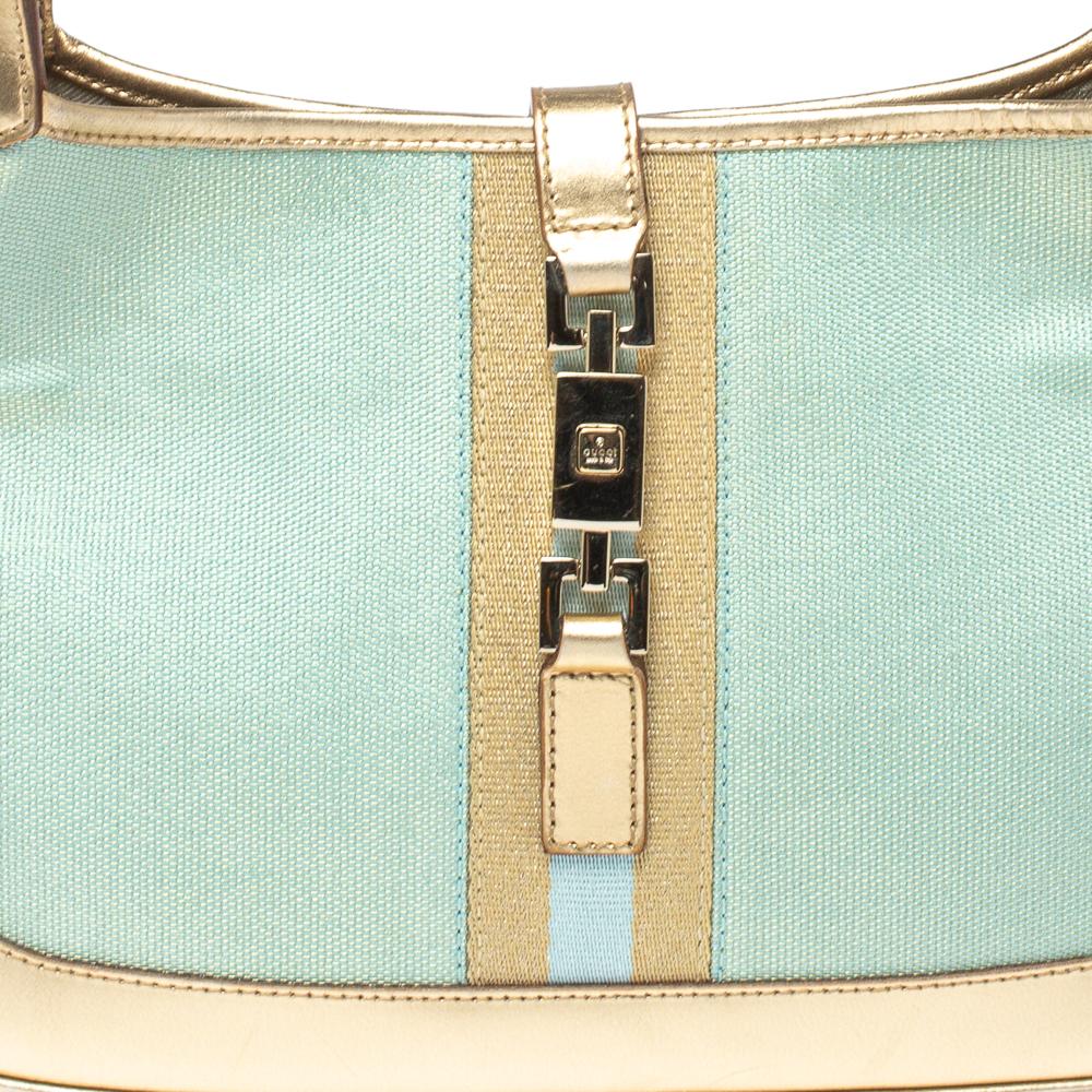 Gucci Metallic Gold/Turquoise Mesh and Leather Jackie Hobo at 1stDibs