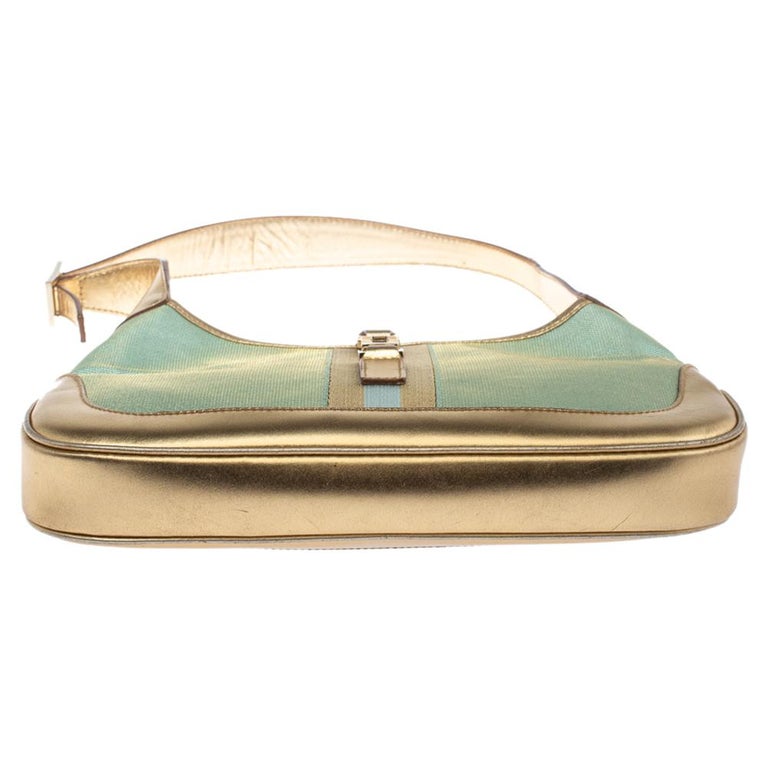 Gucci Metallic Gold/Turquoise Mesh and Leather Jackie Hobo at 1stDibs