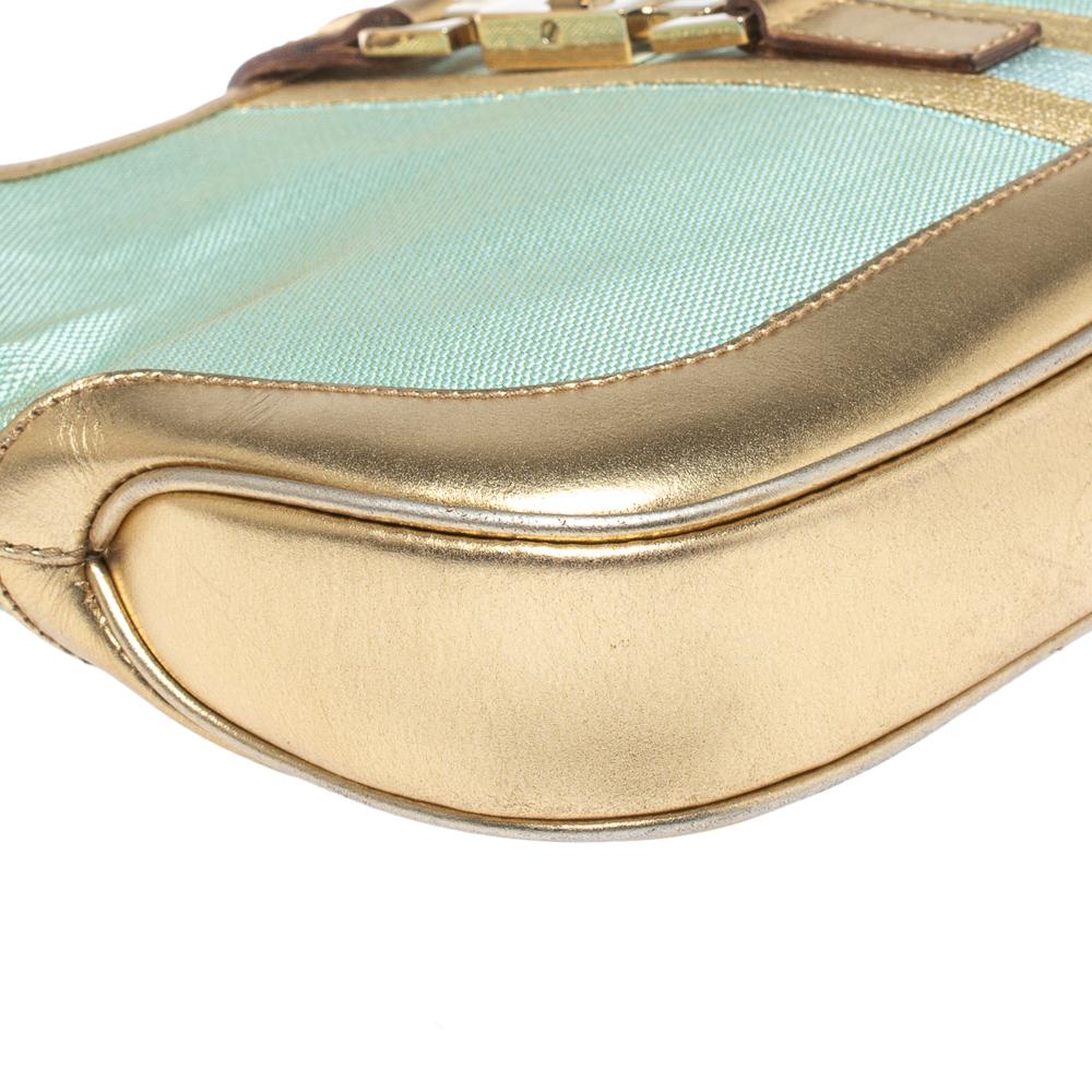 Gucci Metallic Gold/Turquoise Mesh and Leather Jackie Hobo at 1stDibs