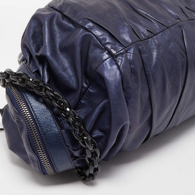 Gucci Metallic Navy Blue Leather Galaxy Top Handle Bag For Sale at 1stDibs