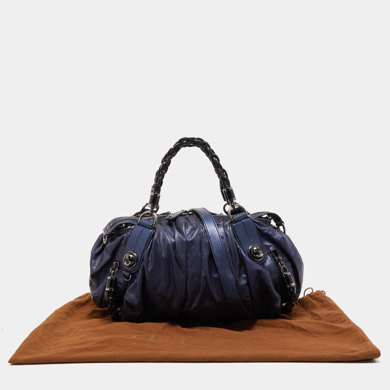 Gucci Metallic Navy Blue Leather Galaxy Top Handle Bag For Sale at 1stDibs