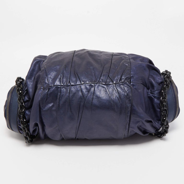 Gucci Metallic Navy Blue Leather Galaxy Top Handle Bag For Sale at 1stDibs