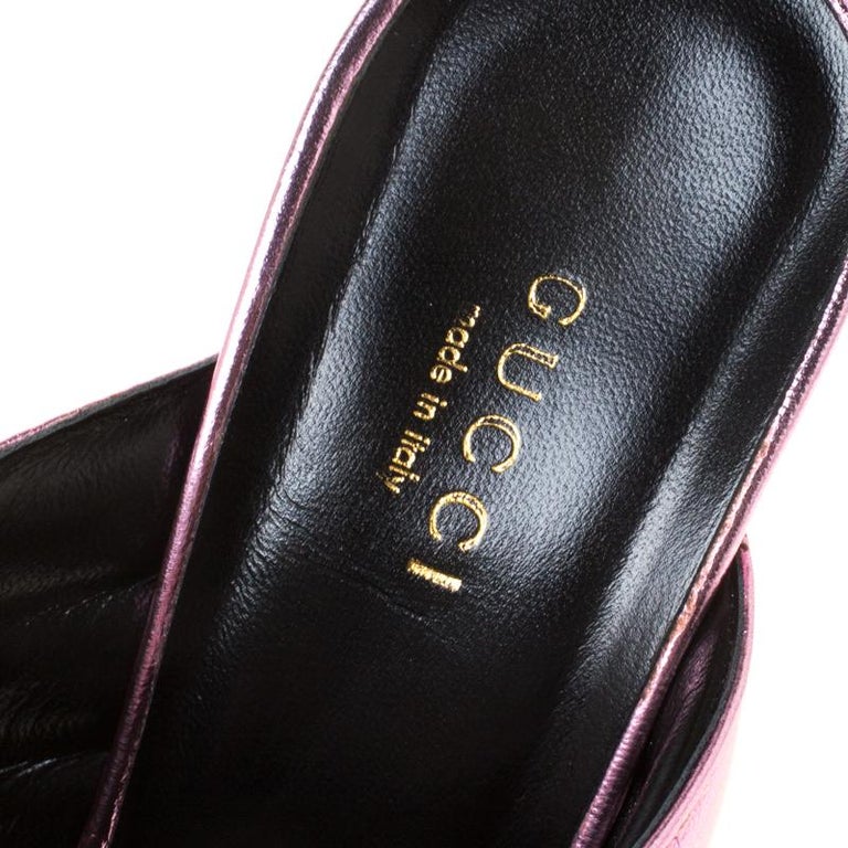 Gucci Metallic Pink Leather Sylvia Crossover Mules Size 37 at 1stDibs ...