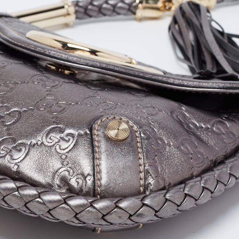 Gucci Metallic Silver Guccissima Leather Small Britt Shoulder Bag at ...