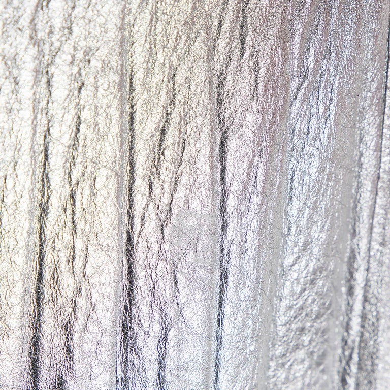 GUCCI metallic silver PLISSE PLEATED LEATHER Skirt 42 M For Sale at 1stDibs