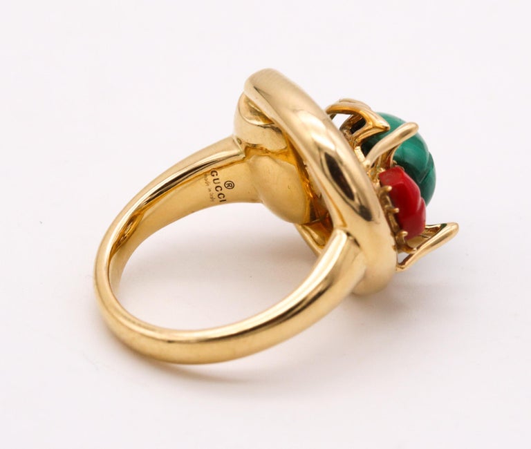 Gucci Milano 18Kt Yellow Gold Beetle Ring with Diamonds, Coral and ...