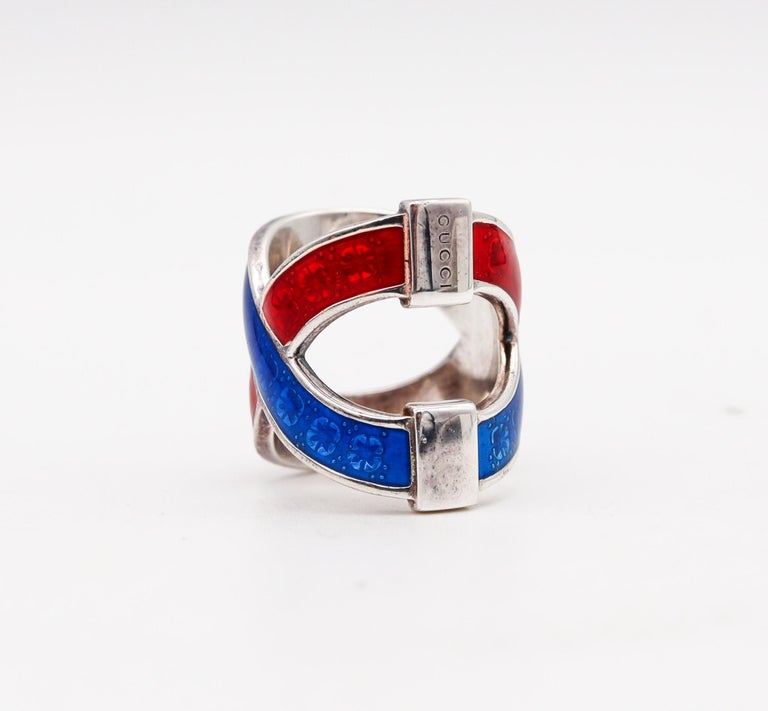 Gucci Milano Vintage Red and Blue Enamel Ring in Solid .925 Sterling ...