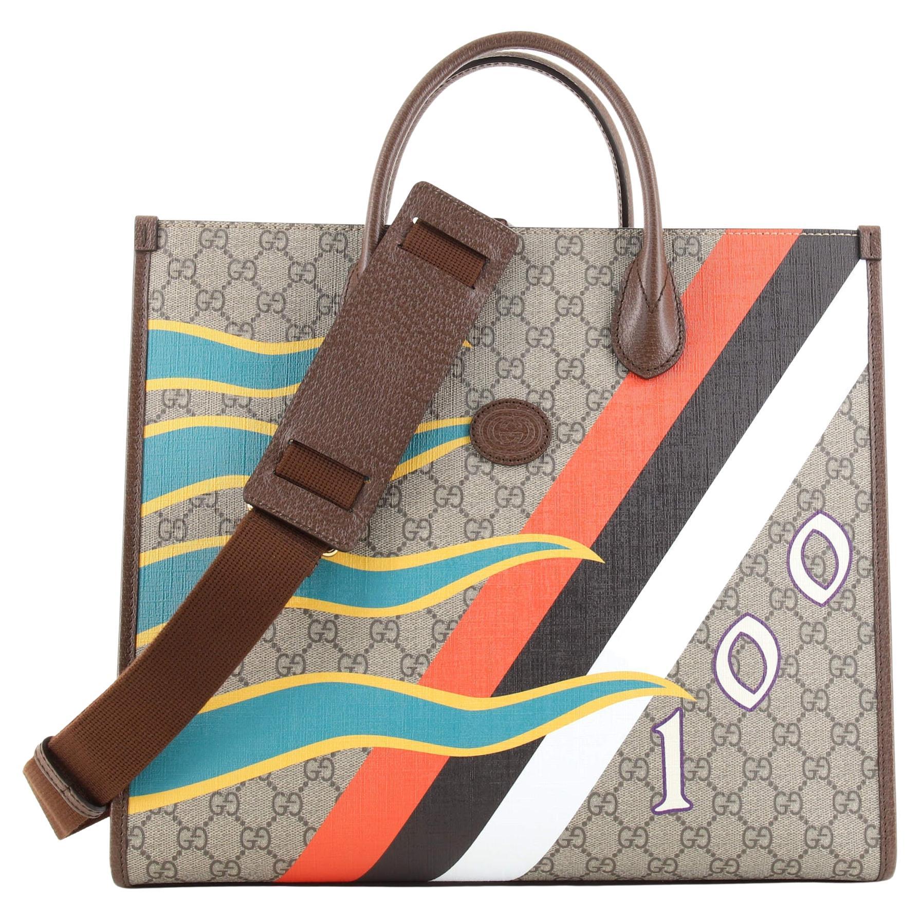 Gucci Beige/Green GG Canvas and Leather Sukey Tote at 1stDibs