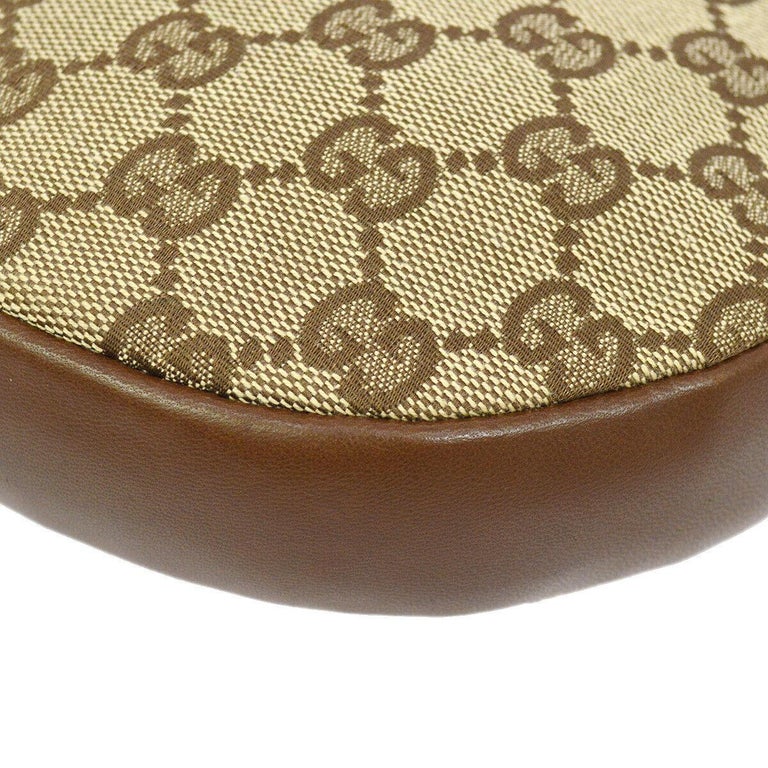 Gucci Monogram Brown Leather Round Gold Logo Charm Mini Small Shoulder ...