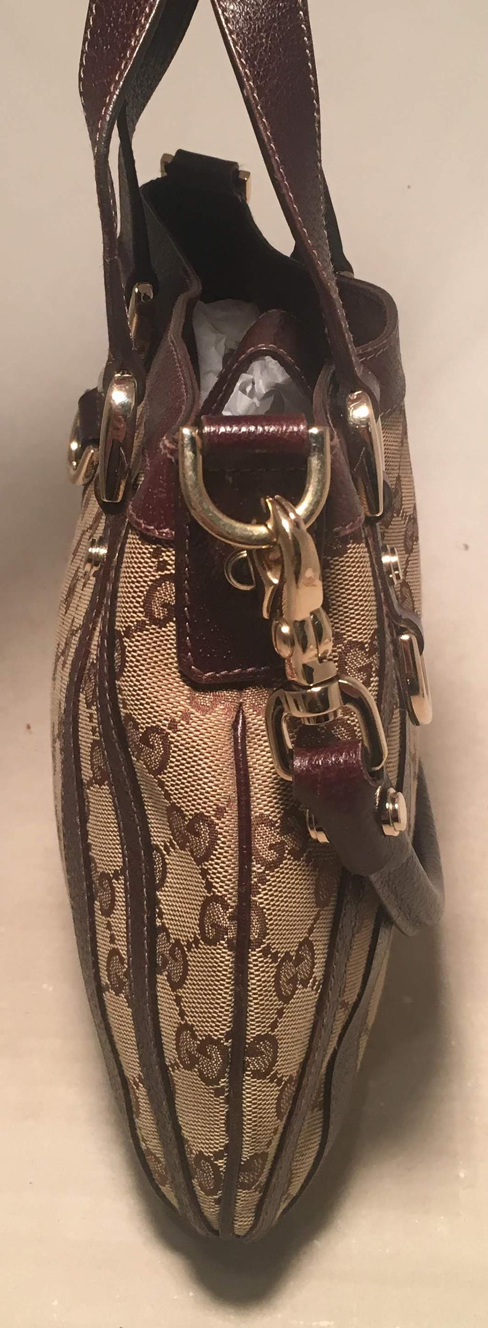 Gucci Monogram Canvas and Brown Leather Small Shoulder Handbag For Sale ...