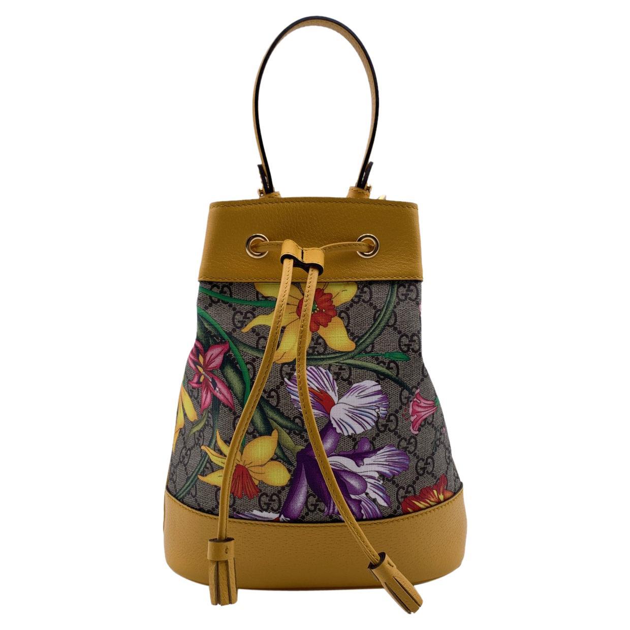 Gucci Monogram Canvas Flora Small Ophidia Bucket Bag Yellow For Sale at ...