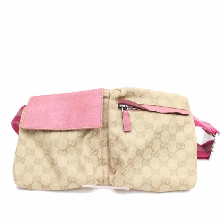 Gucci Monogram Gg Fanny Pack Waist Pouch 868096 Pink Canvas Cross Body ...