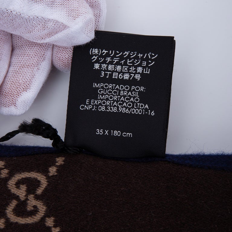 Gucci Monogram GG Navy Wool Scarf (521104) For Sale at 1stDibs