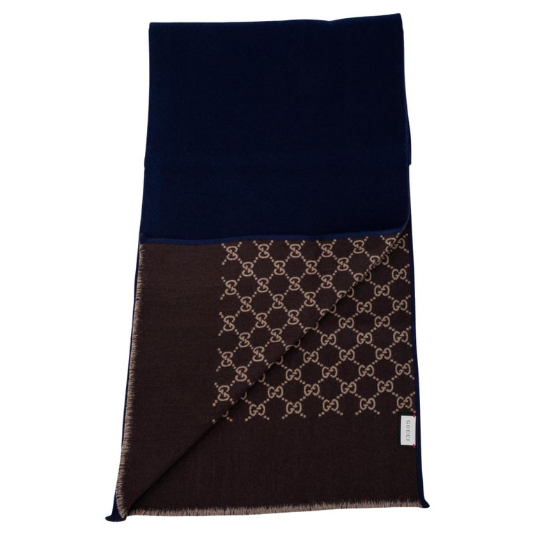 Gucci Monogram GG Navy Wool Scarf (521104) For Sale at 1stDibs