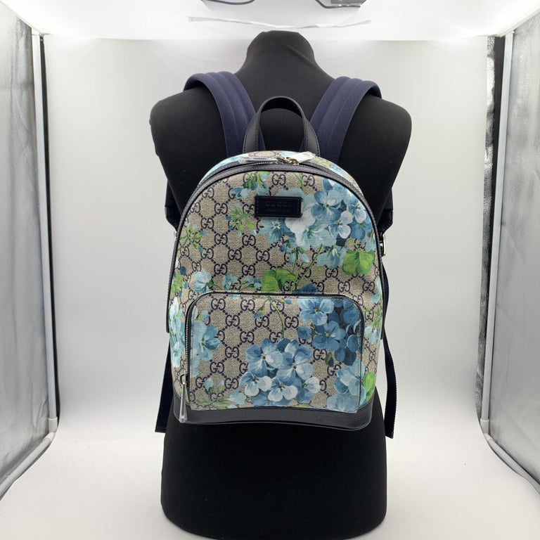 Gucci Monogram GG Supreme Blue Blooms Backpack Bag For Sale at 1stDibs