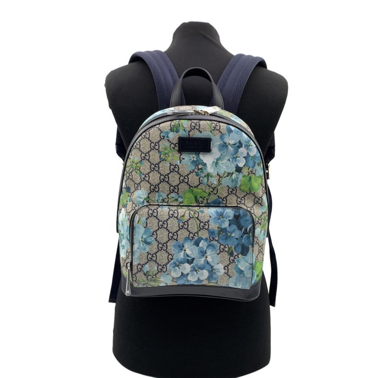 Gucci Monogram GG Supreme Blue Blooms Backpack Bag For Sale at 1stDibs