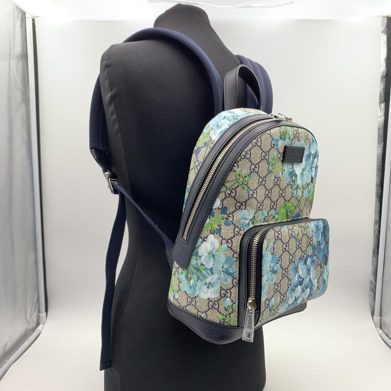 Gucci Monogram GG Supreme Blue Blooms Backpack Bag For Sale at 1stDibs