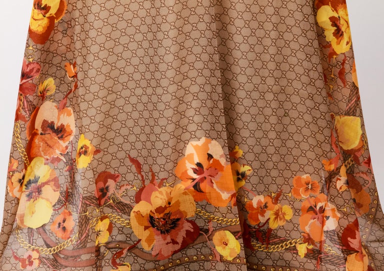 Gucci Monogram Logo Floral Wool Shawl Scarf 52" For Sale at 1stDibs