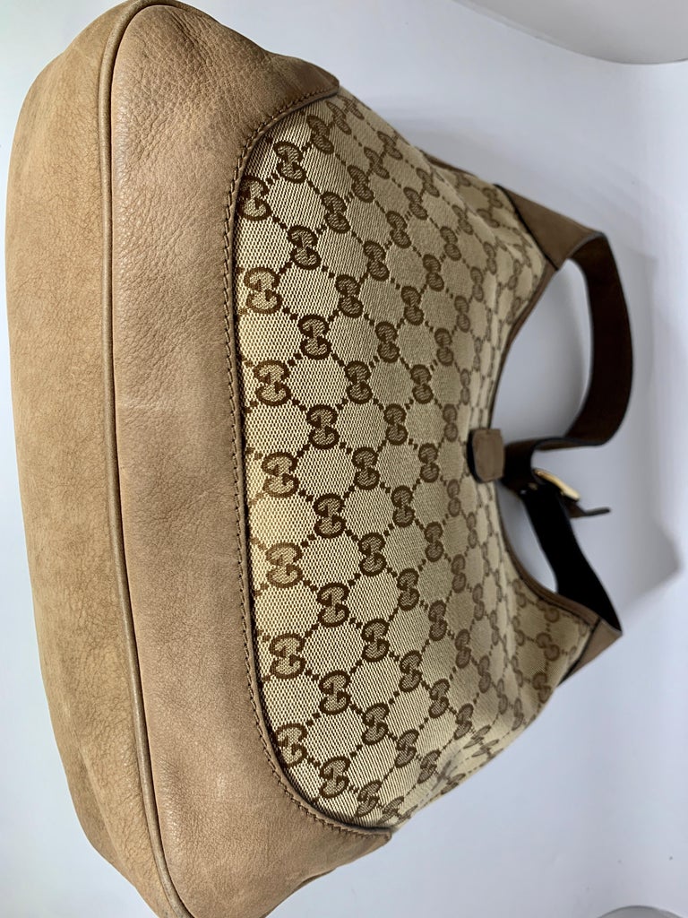 GUCCI Monogram Original Tote Tan Hand Bag Brown Canvas With Gold ...