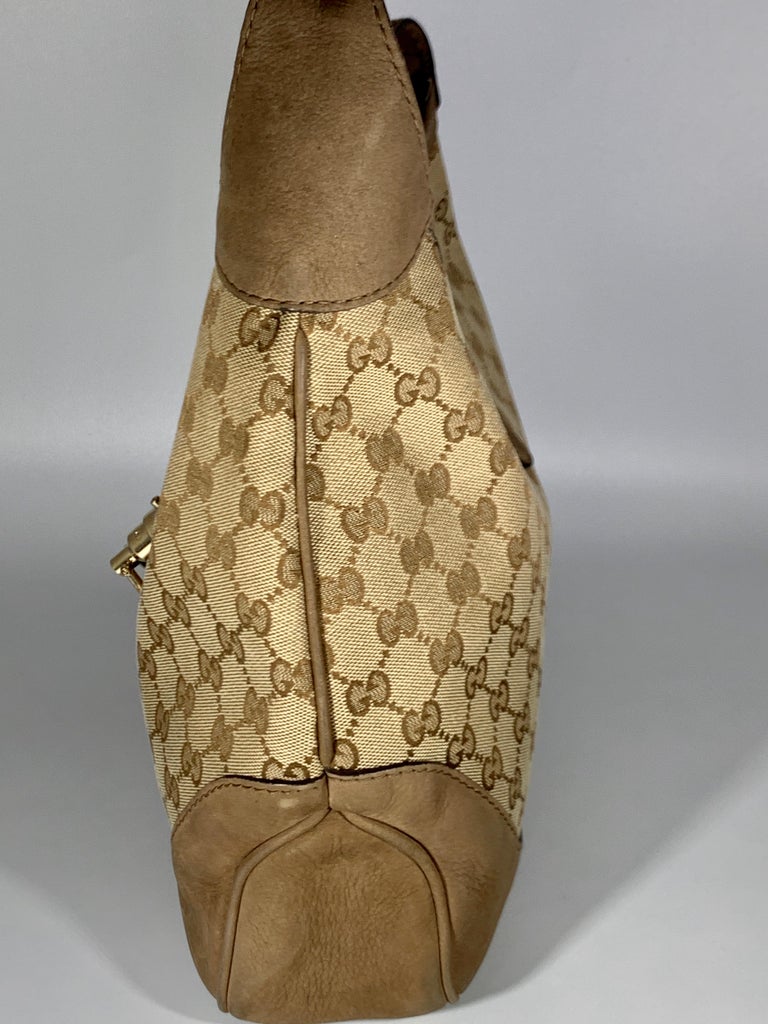 GUCCI Monogram Original Tote Tan Hand Bag Brown Canvas With Gold ...