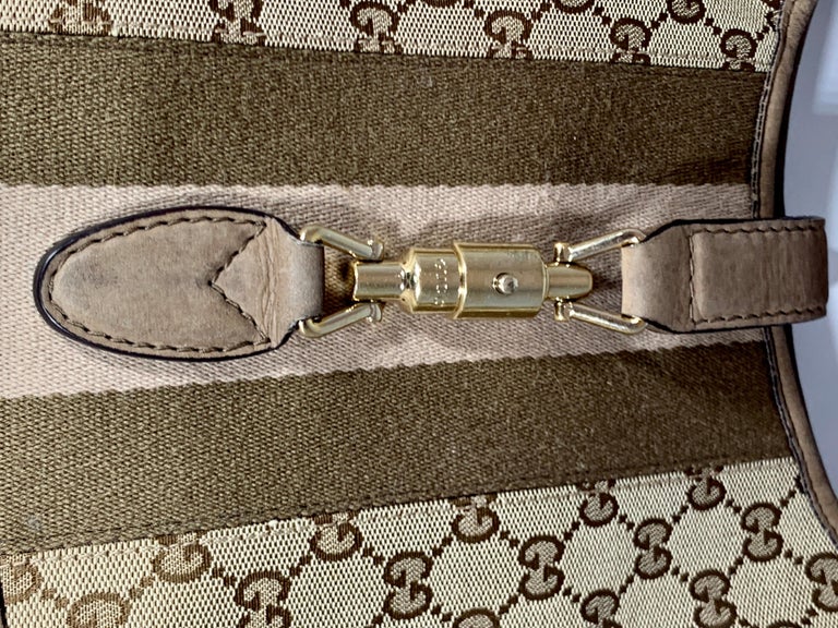 GUCCI Monogram Original Tote Tan Hand Bag Brown Canvas With Gold ...