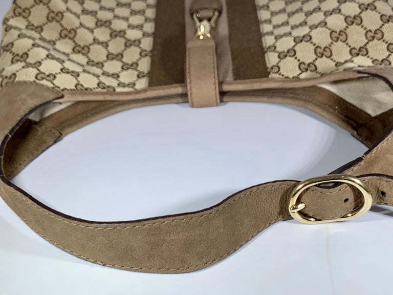 GUCCI Monogram Original Tote Tan Hand Bag Brown Canvas With Gold ...