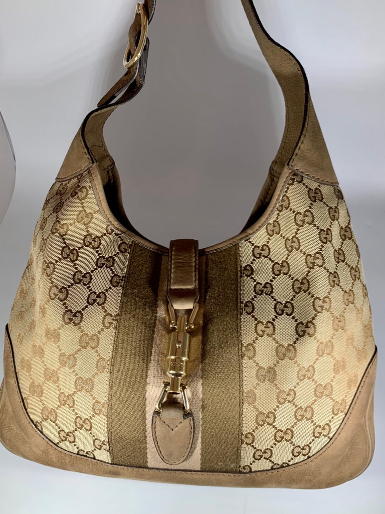 GUCCI Monogram Original Tote Tan Hand Bag Brown Canvas With Gold ...