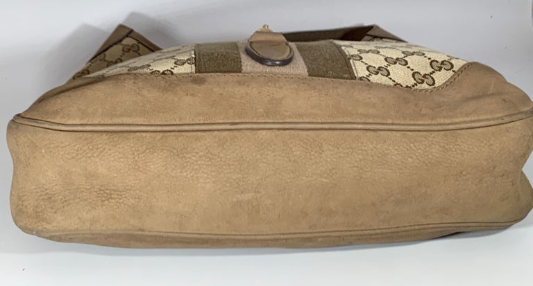 GUCCI Monogram Original Tote Tan Hand Bag Brown Canvas With Gold ...