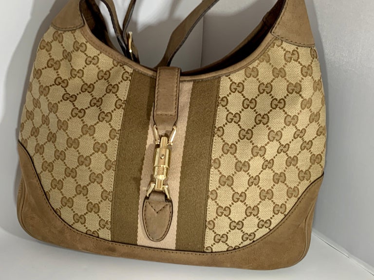 GUCCI Monogram Original Tote Tan Hand Bag Brown Canvas With Gold ...