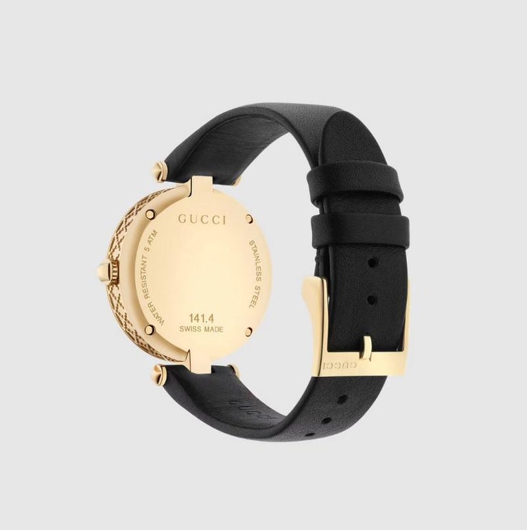 Gucci Mother of Pearl Dial PVD Case with Black Leather Strap Watch ...