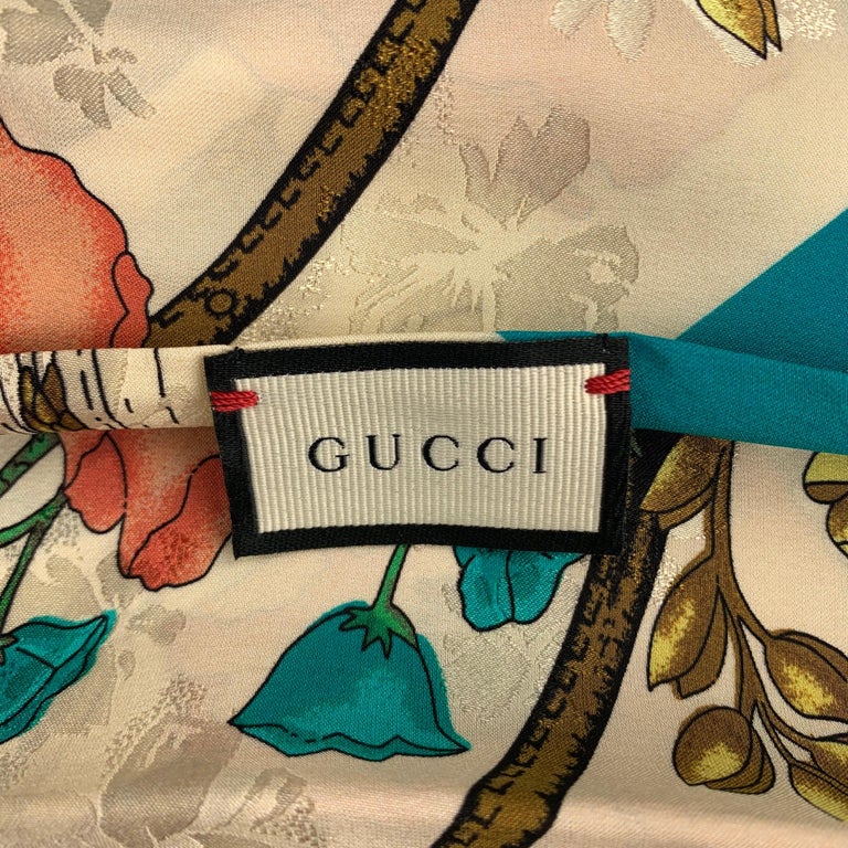 GUCCI Multi-Color Floral Silk Turquoise Border Ascot at 1stDibs
