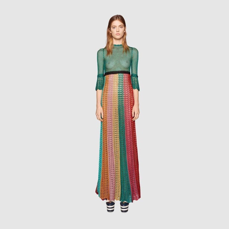 GUCCI Multi Stripe Lurex Knitted Crochet Dress Medium For Sale at ...