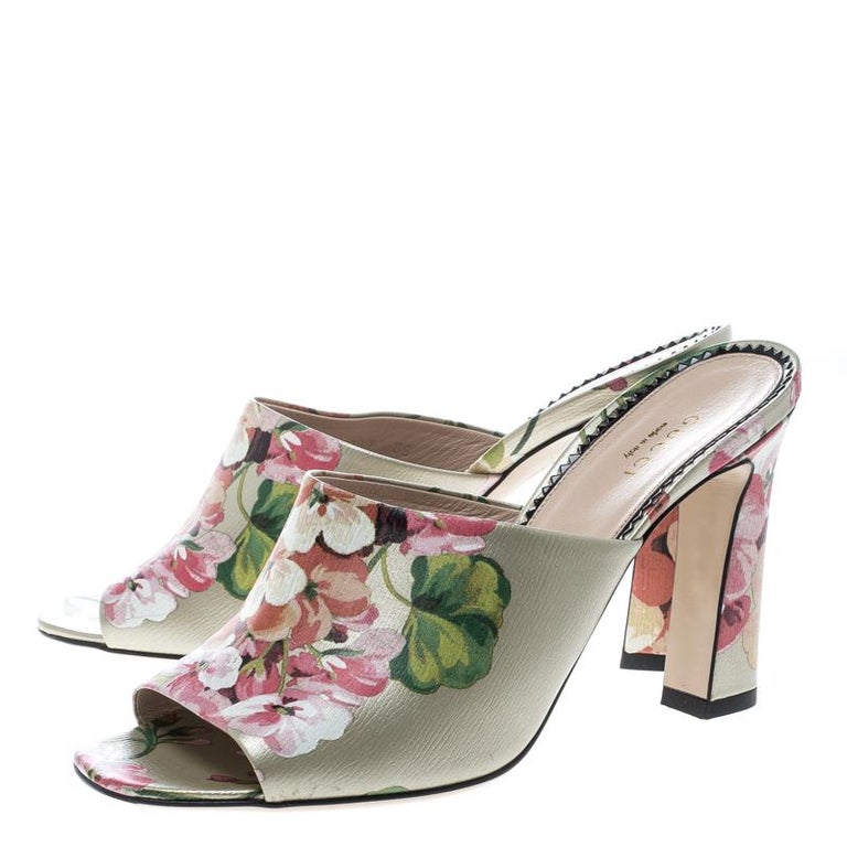 Gucci Multicolor Bloom Print Leather Shanghai Mules Size 39 For Sale at ...