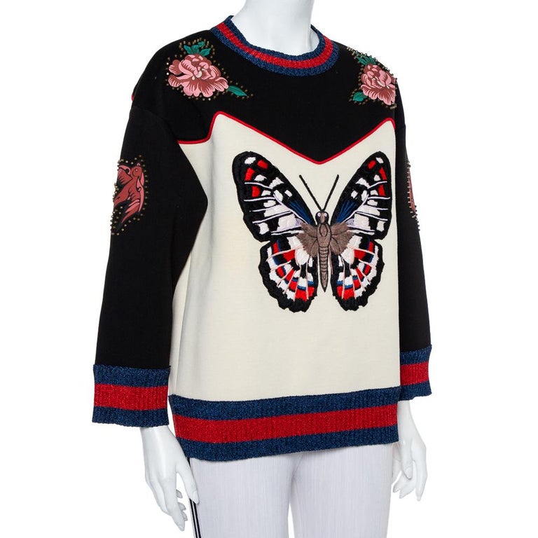 Gucci Multicolor Bonded Cotton Butterfly Embroidered Jumper L at ...