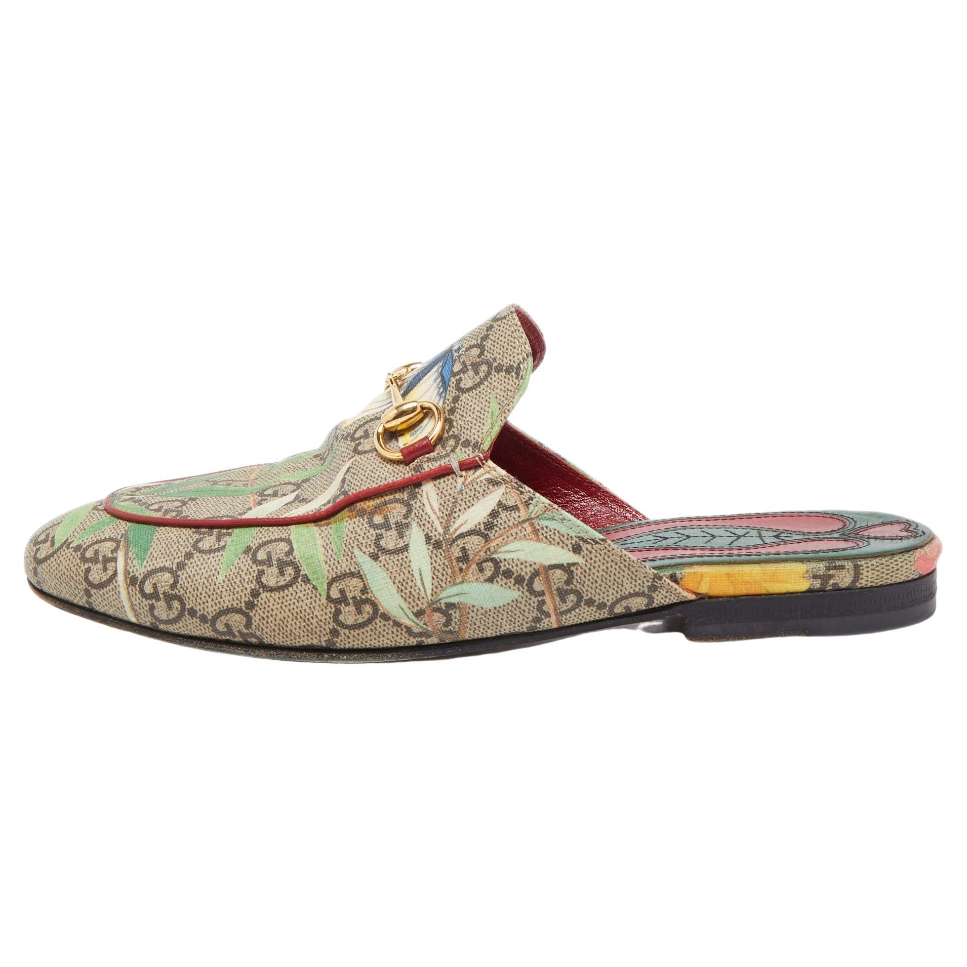 Gucci Multicolor Canvas Princetown Mules Size 36 For Sale at 1stDibs