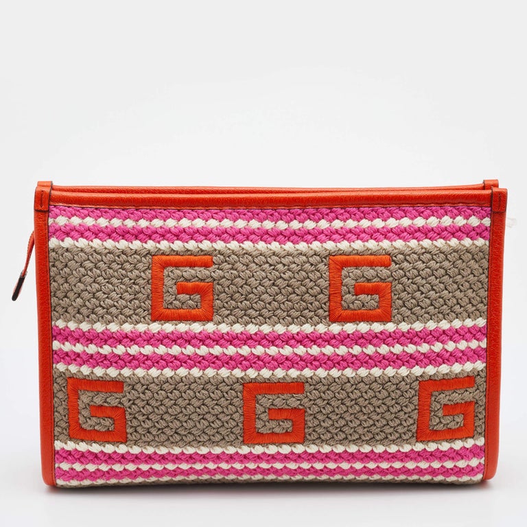Gucci Multicolor Crochet Fabric and Leather Saint Tropez Zip Pouch For ...