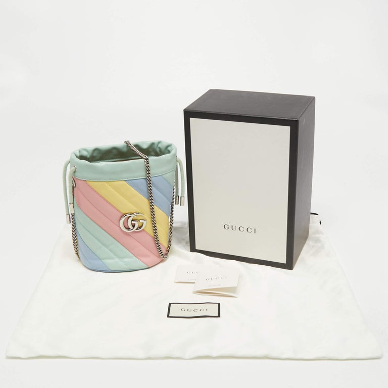 Gucci Multicolor Diagonal Leather Mini GG Marmont Torchon Bucket Bag ...