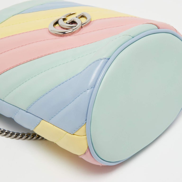 Gucci Multicolor Diagonal Leather Mini GG Marmont Torchon Bucket Bag ...